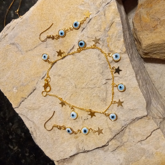 Hand Crafted | Jewelry | Dainty Evil Eye And Stars Dangle Charm ...